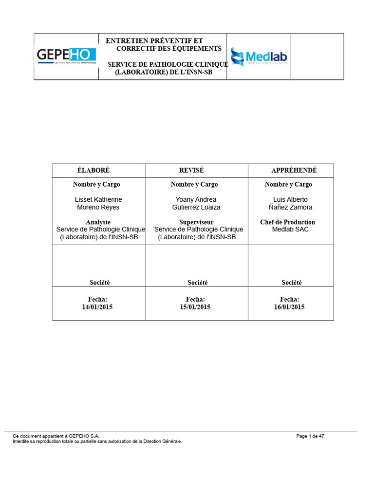 Manuel de Maintenance Préventive Et Corrective Des Équipements | PDF | Pathologie clinique ...
