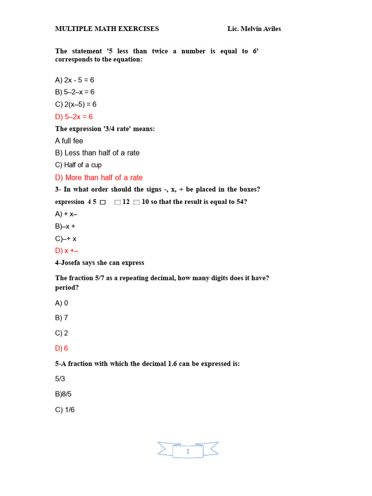 mathematics exam contest answered.pdf | PDF | Mathematics | Inequality ...