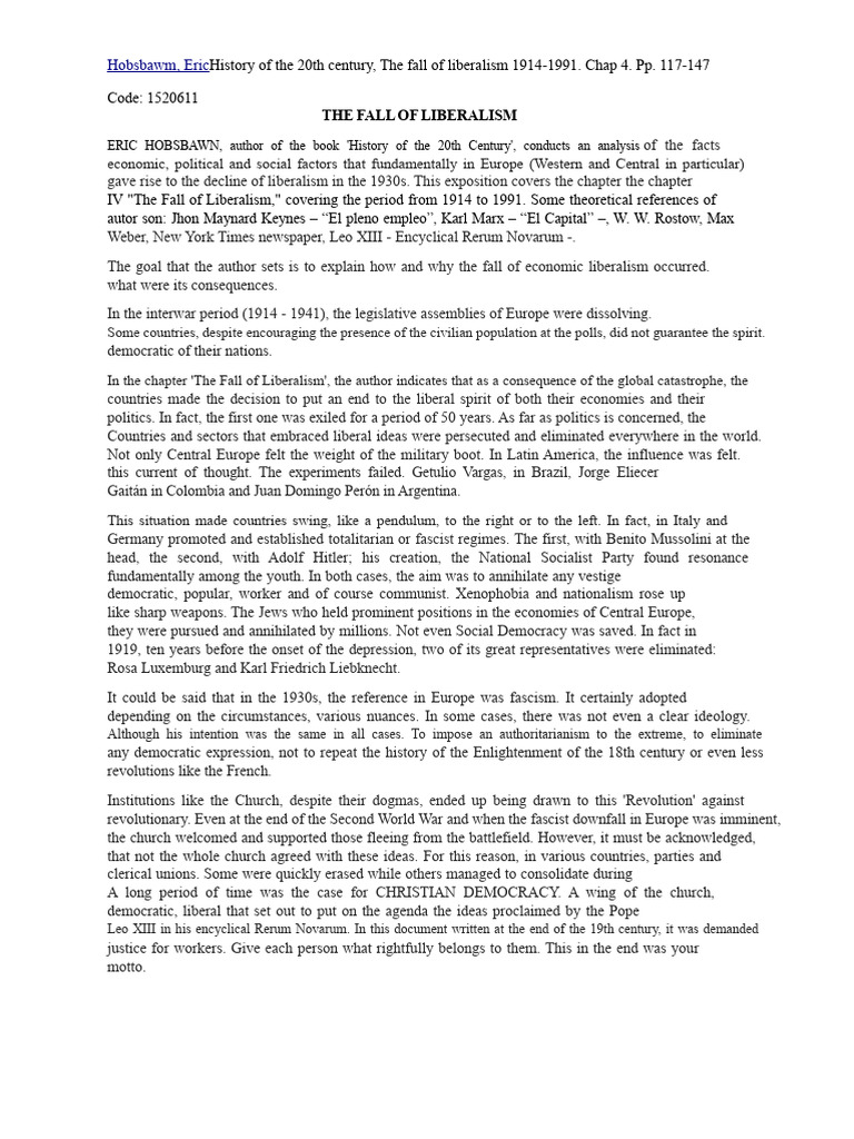 Summary of The Fall of Liberalism | PDF | Fascism | Liberalism