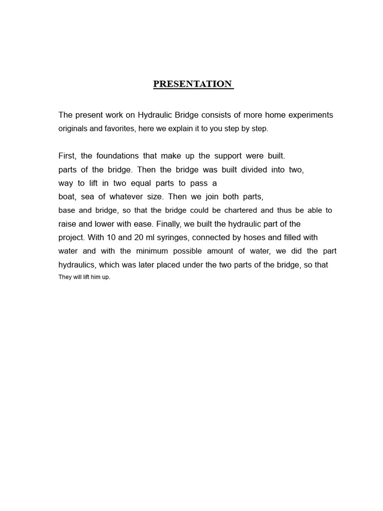 Hydraulic Bridge Experiment | PDF | Hydraulics | Liquids