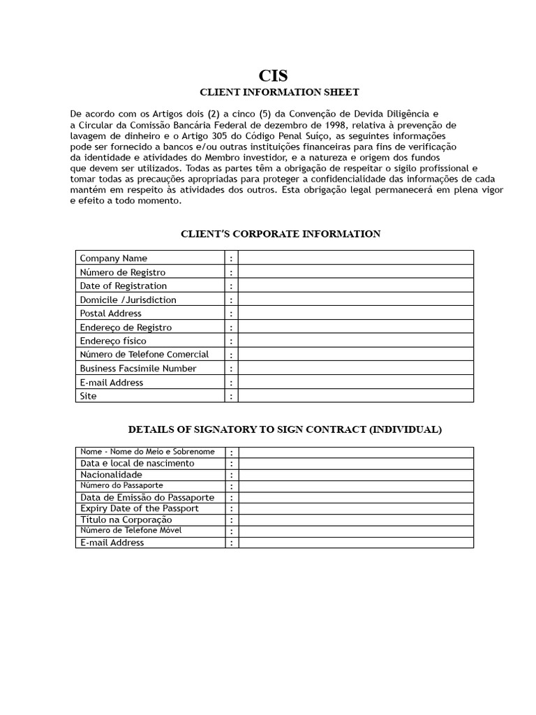 FICHA DE IDENTIFICAÇÃO DO CLIENTE CIS | PDF | Lavagem de dinheiro | Bancos