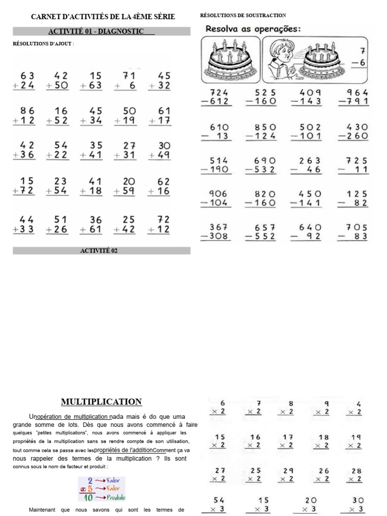 Activités de multiplication et division | PDF | Multiplication | Notation