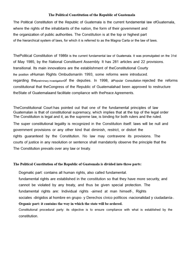 Guatemala's Political Constitution Overview | PDF