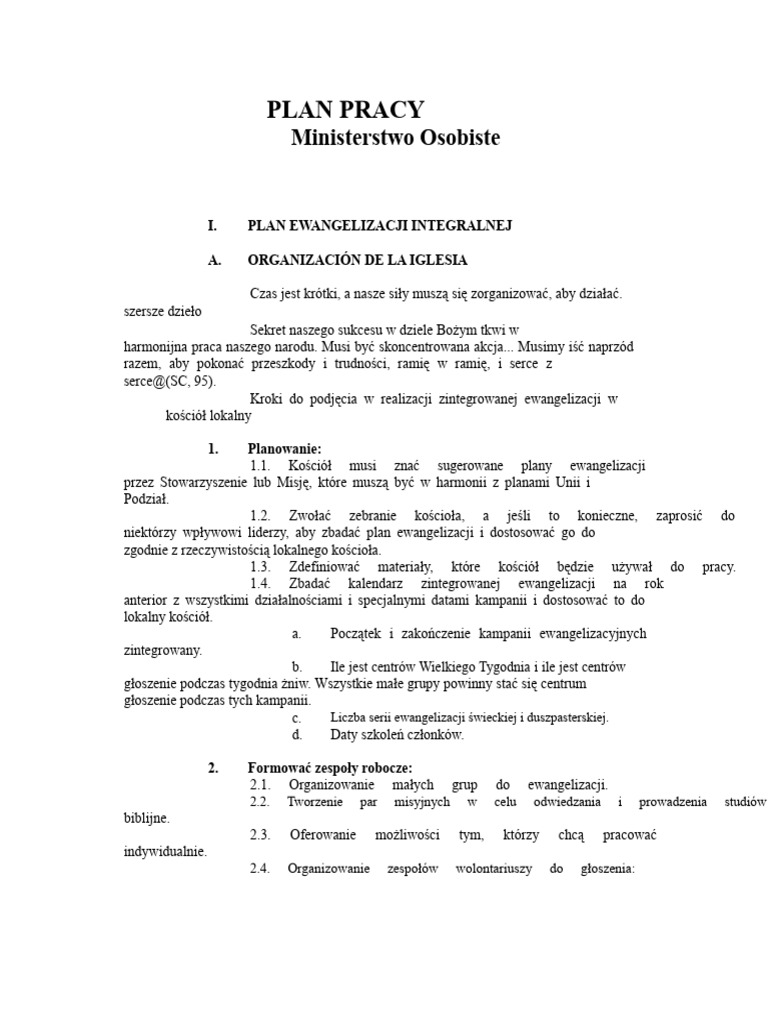 Plan Pracy - Ewangelizacja PDF | PDF