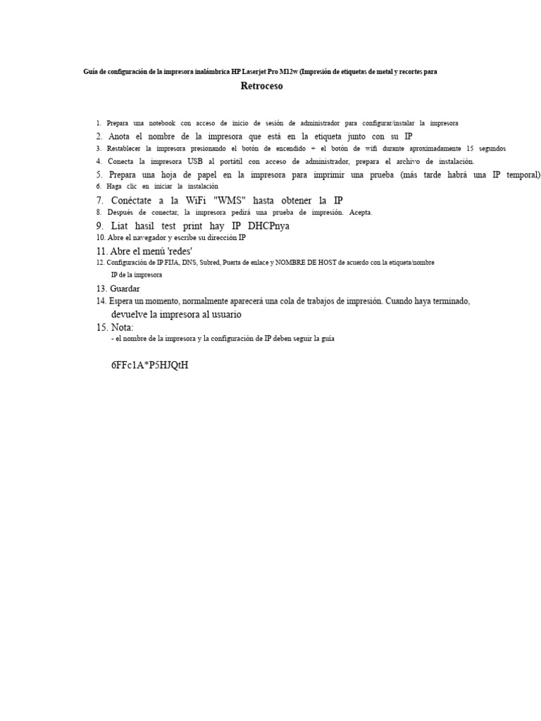Guía de configuración de la impresora inalámbrica HP Laserjet Pro M12w | PDF