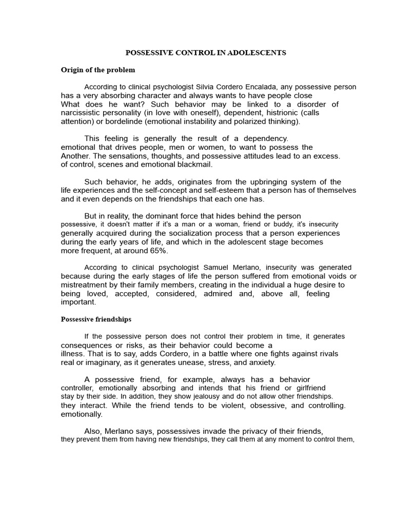Control Possessive in Adolescents | PDF | Friendship | Self Esteem