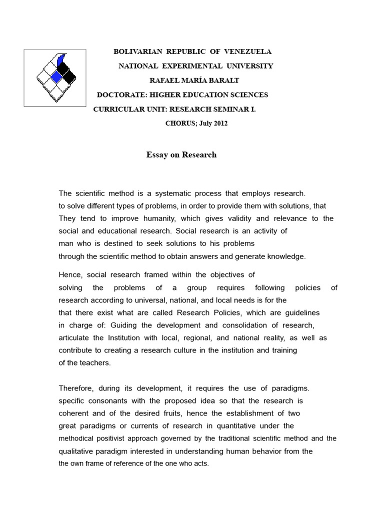 RESEARCH SEMINAR ESSAY | PDF | Scientific Method | Epistemology