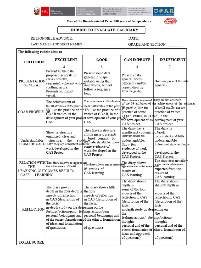 Rubric To Evaluate A Case Diary | PDF | Rubric (Academic) | Learning