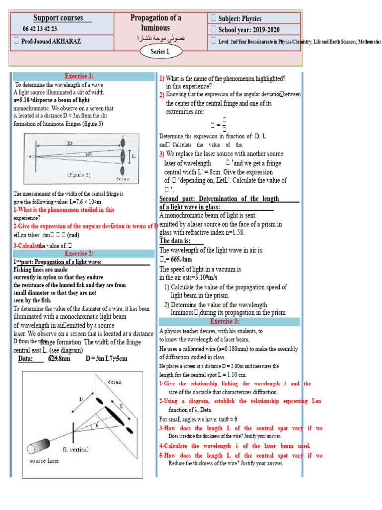 Propagation of Light Waves Uncorrected Exercises 5 1 | PDF | Wavelength | Light