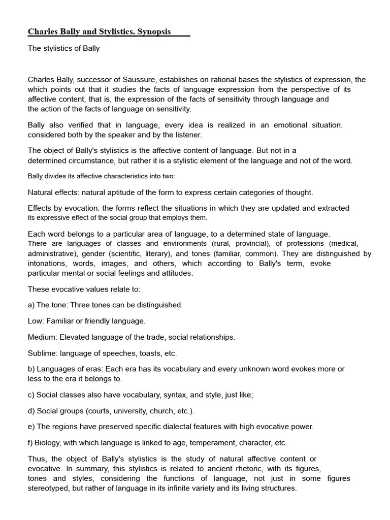 Bally's Stylistics: Affective Language Analysis | PDF | Linguistics ...