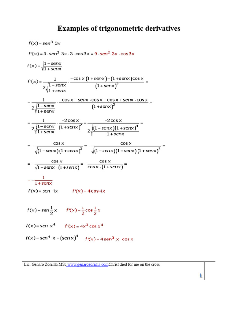 Solved Exercises Trigonometry Trigonometric Derivatives | PDF ...