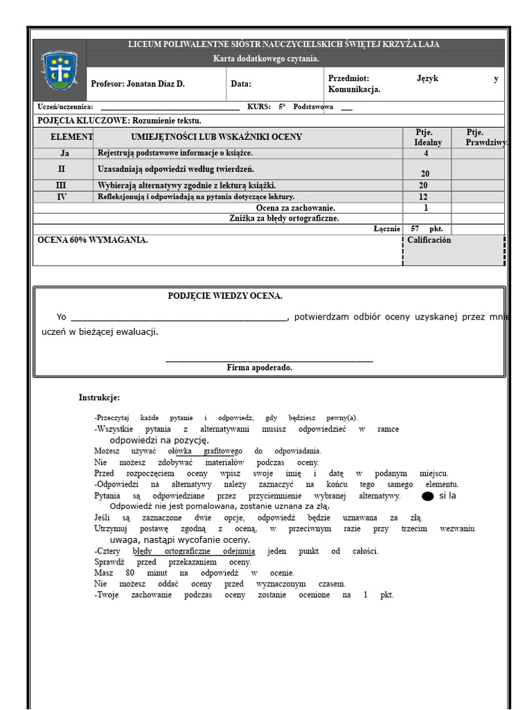 Karta Dzieciaka Manuela. | PDF