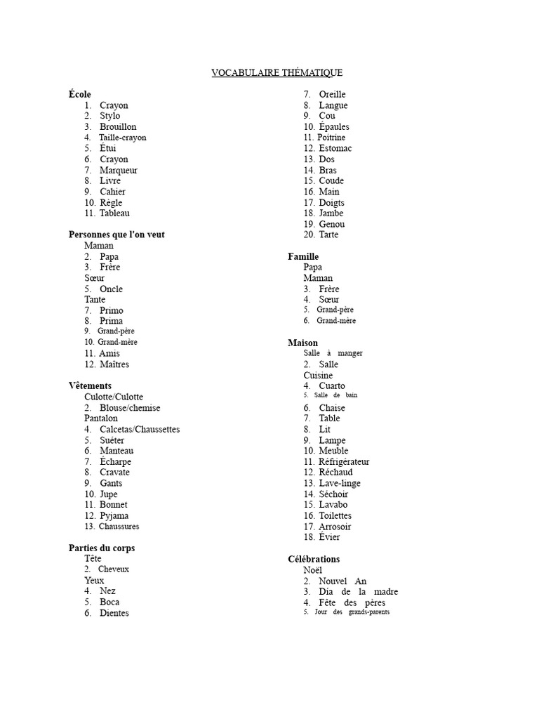 Vocabulaire thématique diversifié | PDF