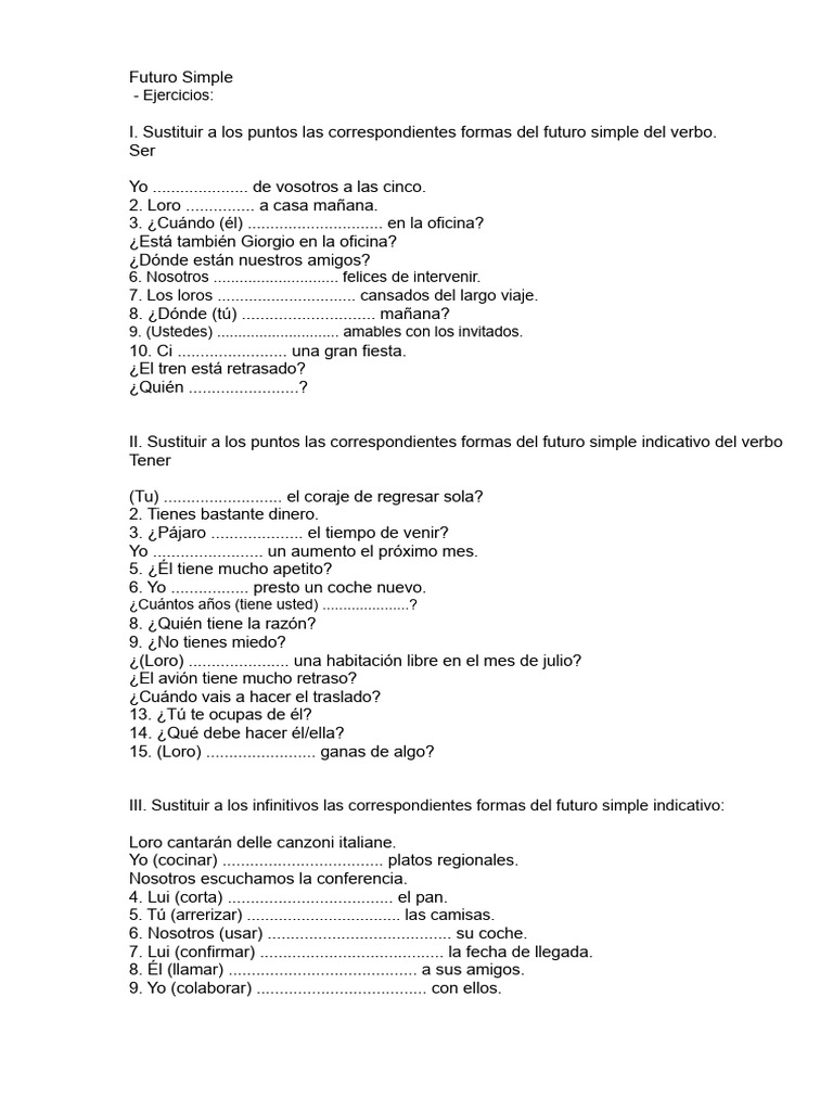 Futuro Simple - Ejercicios | PDF