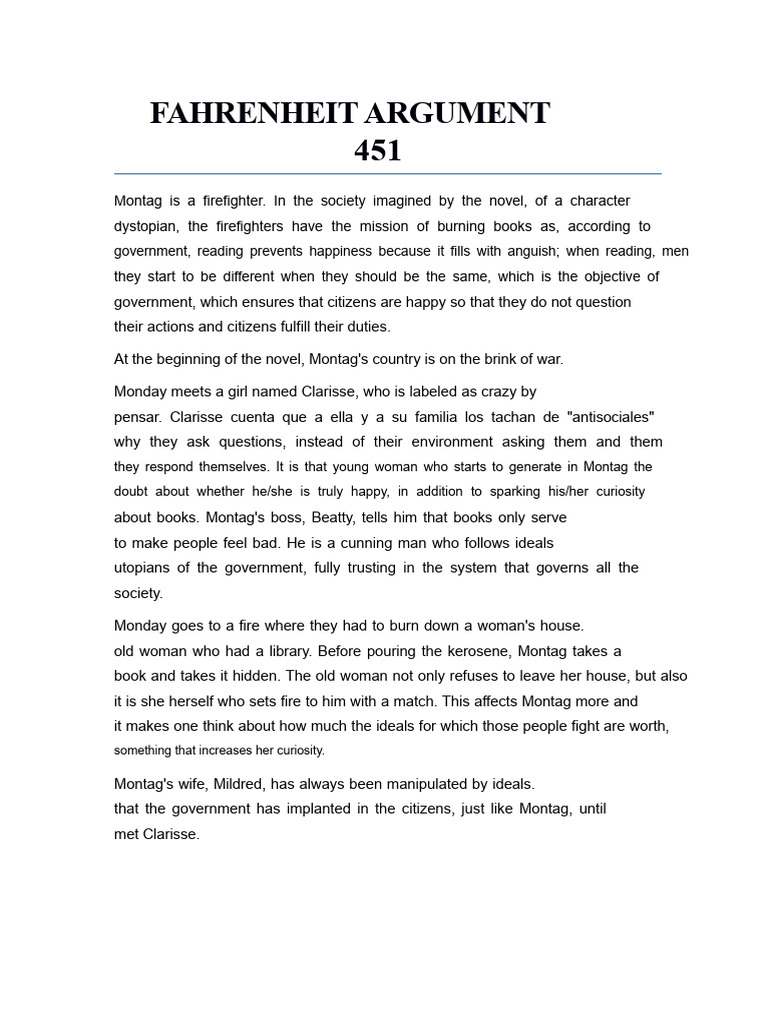 Fahrenheit Argument 451: Something That Increases Her Curiosity | PDF