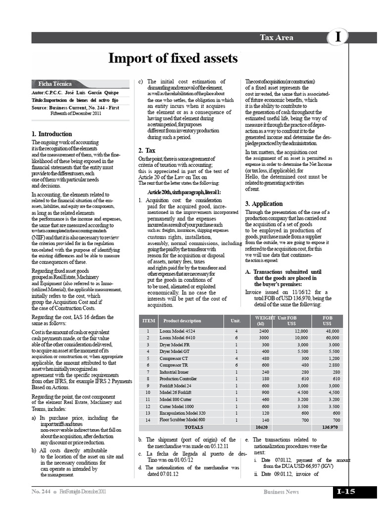 IMPORTATION OF FIXED ASSETS | PDF | Expense | Mergers And Acquisitions