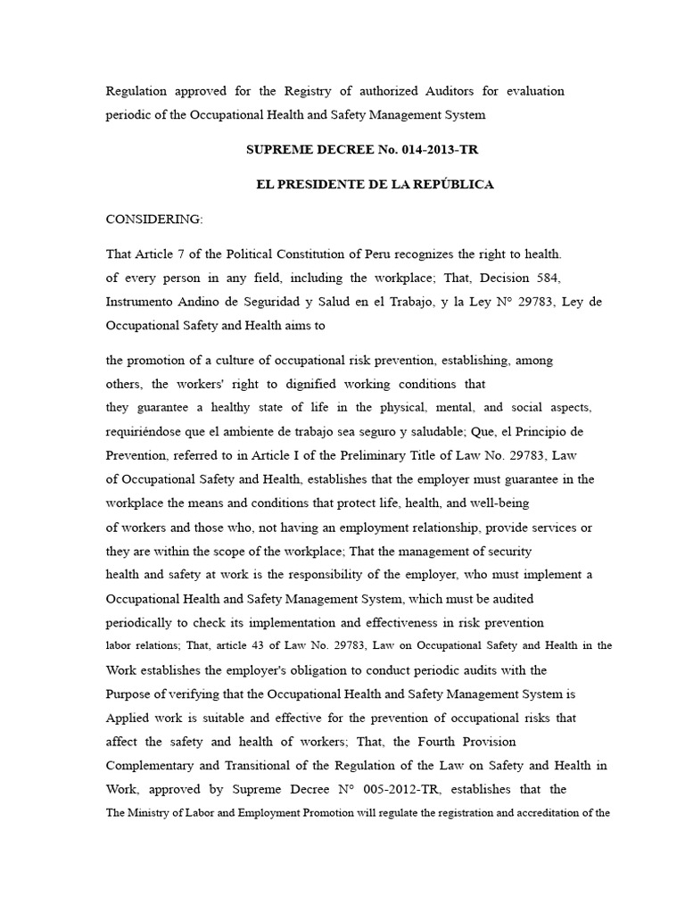 Regulation for Authorized Auditors in OHS | PDF | Occupational Safety ...