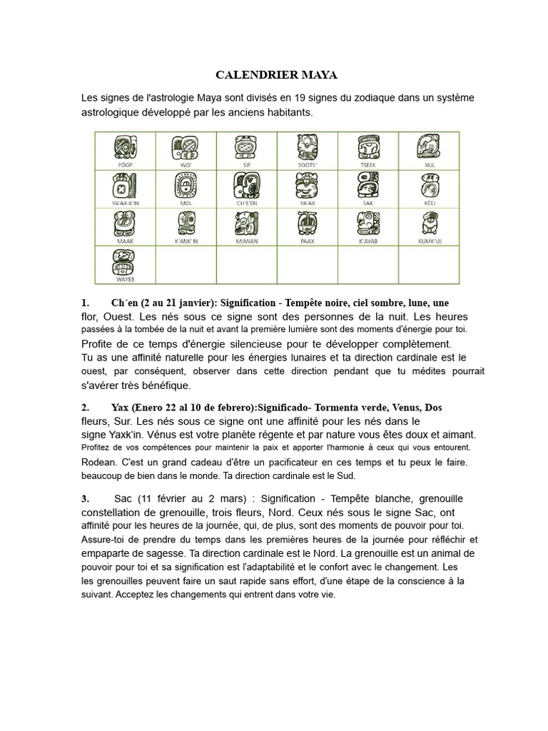 Signes de l'astrologie Maya expliqués | PDF | Signe astrologique | Lune