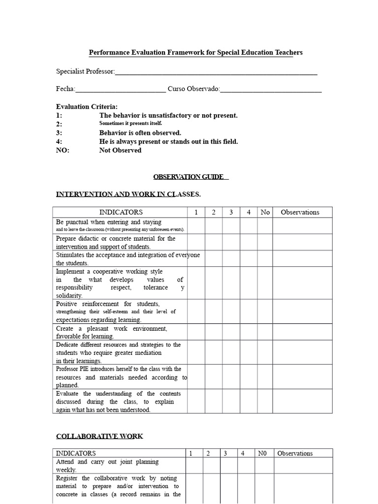 Performance Evaluation Guideline for PIE Teachers | PDF | Performance ...