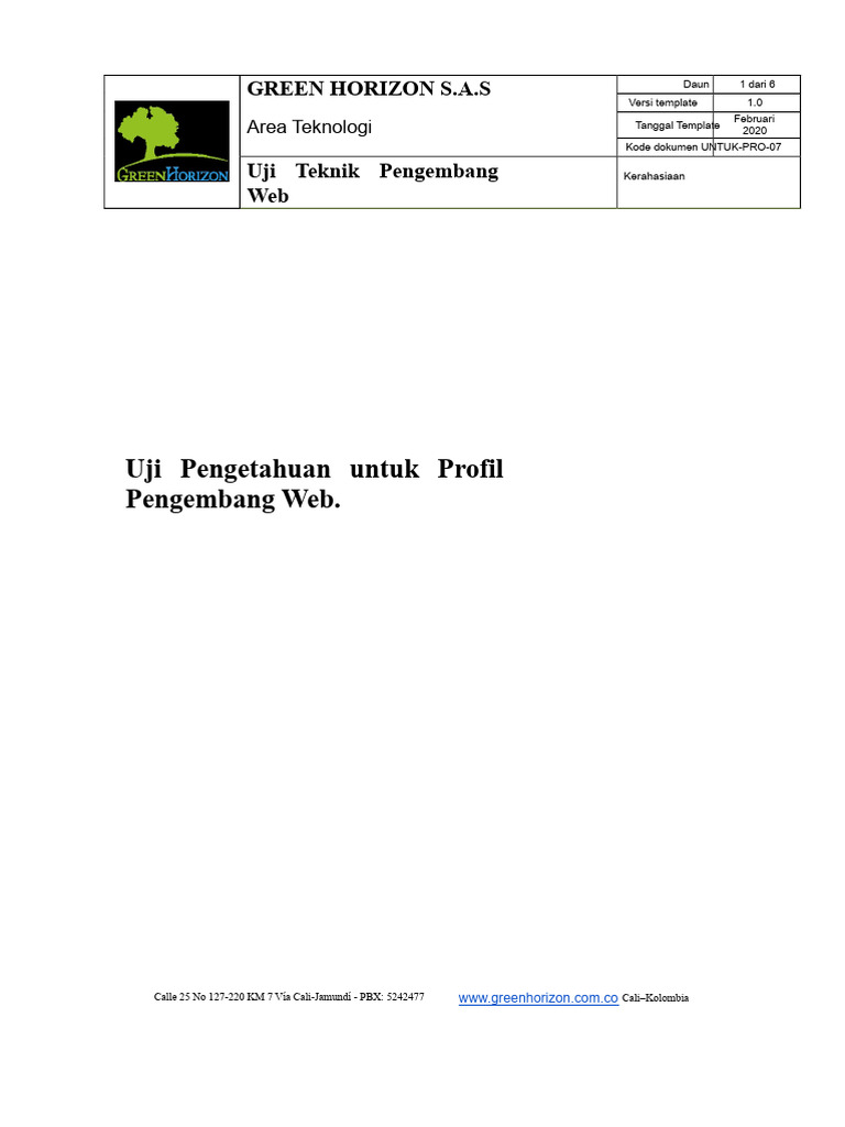 Uji Teknik Pengembang Web Green Horizon | PDF