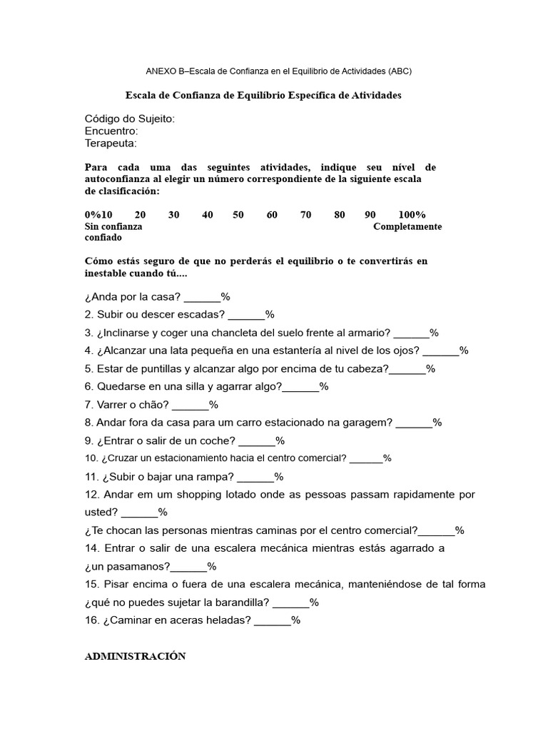 ANEXO B - Escala de Confianza en El Balance de Actividades (ABC) | PDF