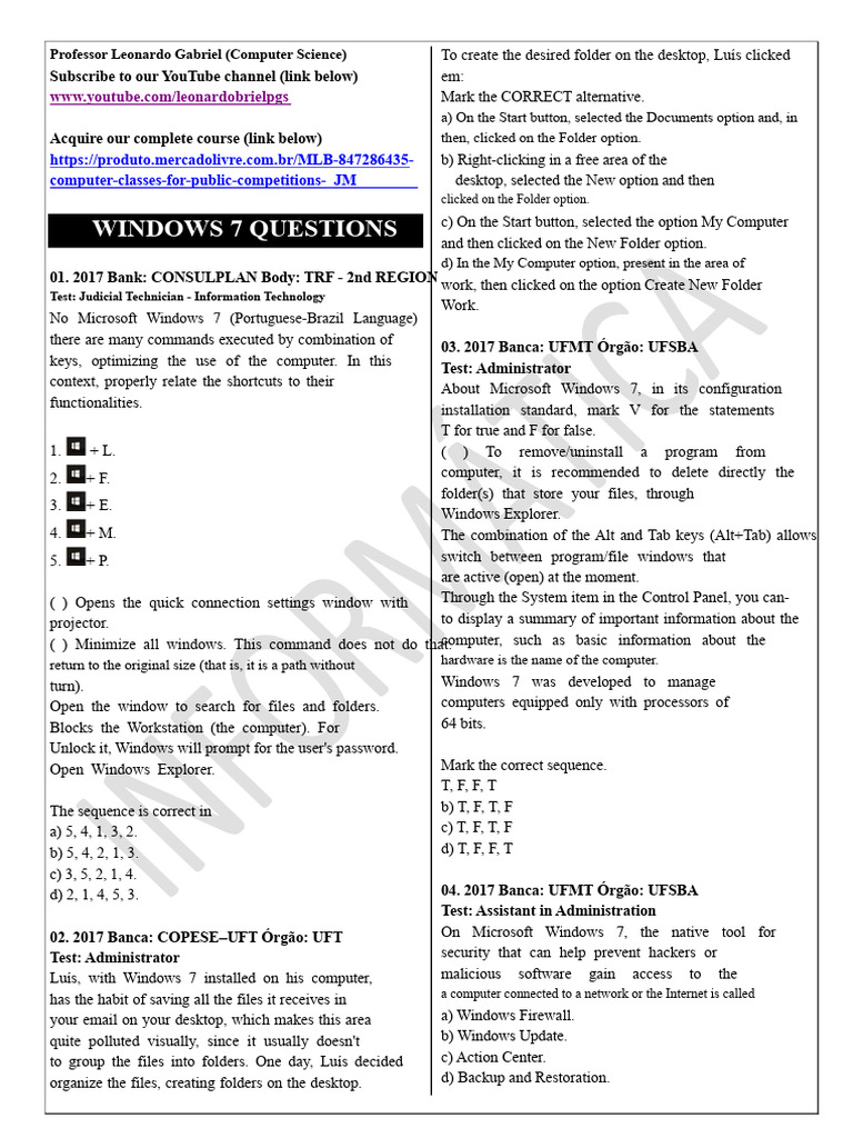17 Questions About Windows 7 | PDF | Computer File | Microsoft Windows