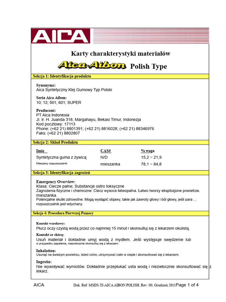 MSDS Aica Aibon Polski | PDF