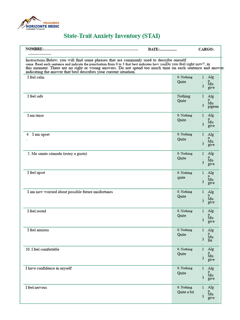State-Trait Anxiety Inventory | PDF | Anxiety | Psychology