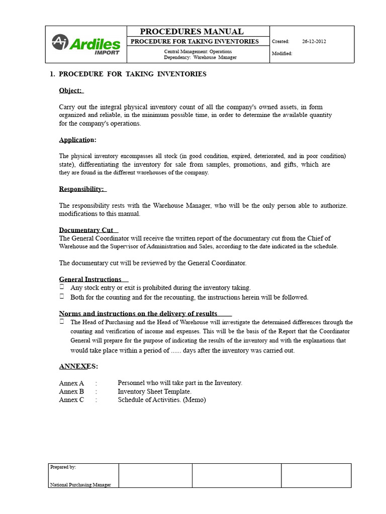 Inventory Taking Procedure | PDF | Warehouse | Inventory