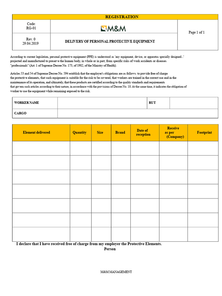 RG-01 PPE Delivery Record | PDF | Personal Protective Equipment | Safety