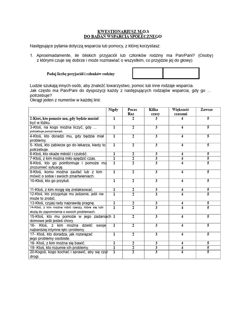 Kwestionariusz Mos | PDF