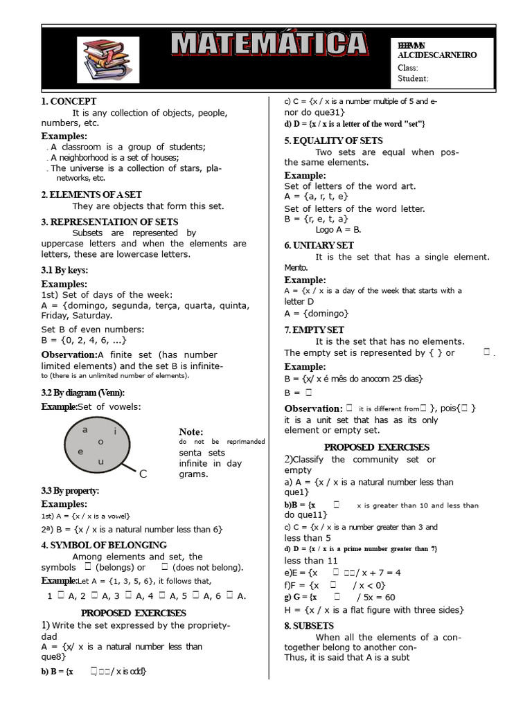 Set Workbook (6 pages, 36 questions) | PDF | Numbers | Mathematics