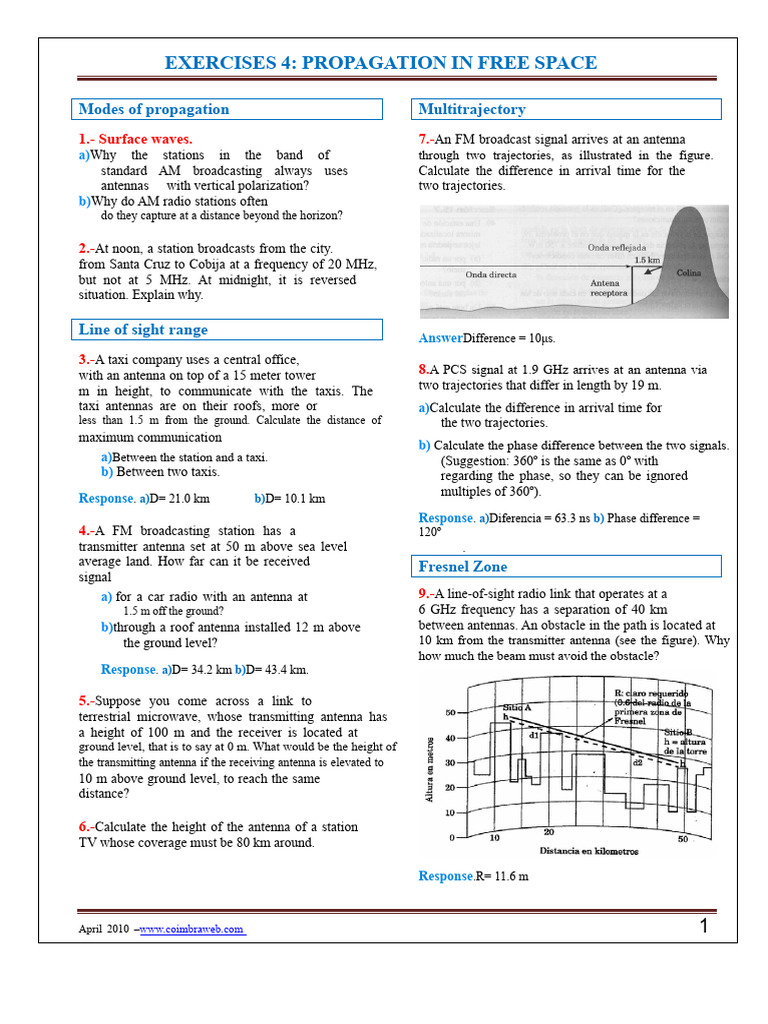 propagation exercises | PDF | Antenna (Radio) | Radio Propagation