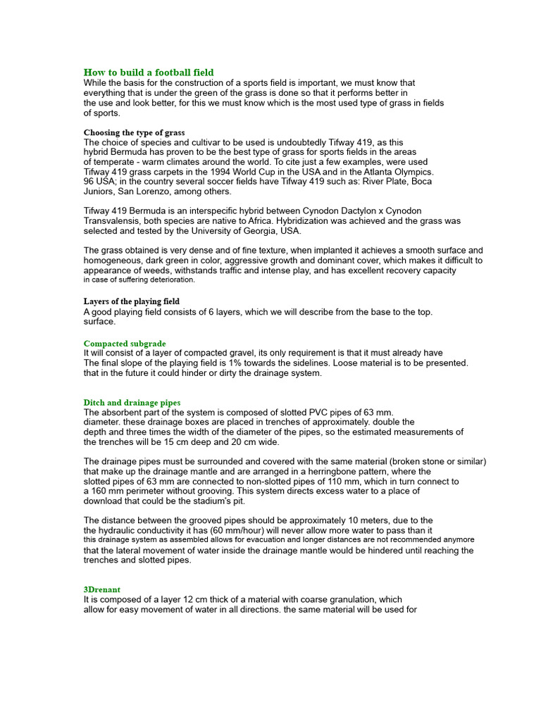 How to build a soccer field | PDF | Soil | Drainage