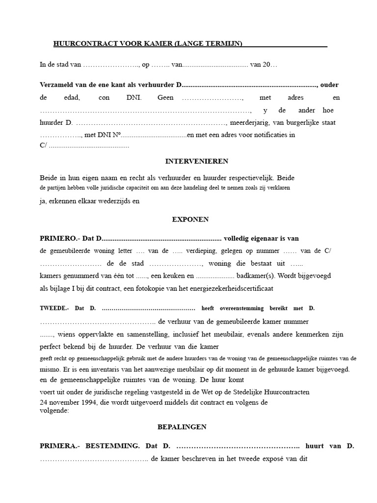Model-Huurcontract Voor Kamers | PDF