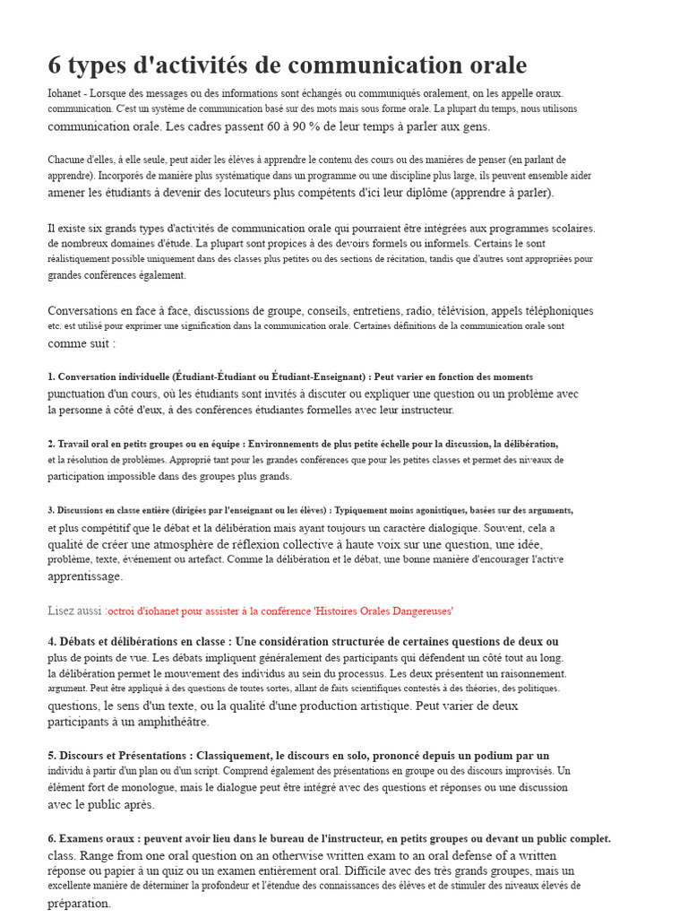 6 Types d'Activités de Communication Orale | PDF | Communication ...