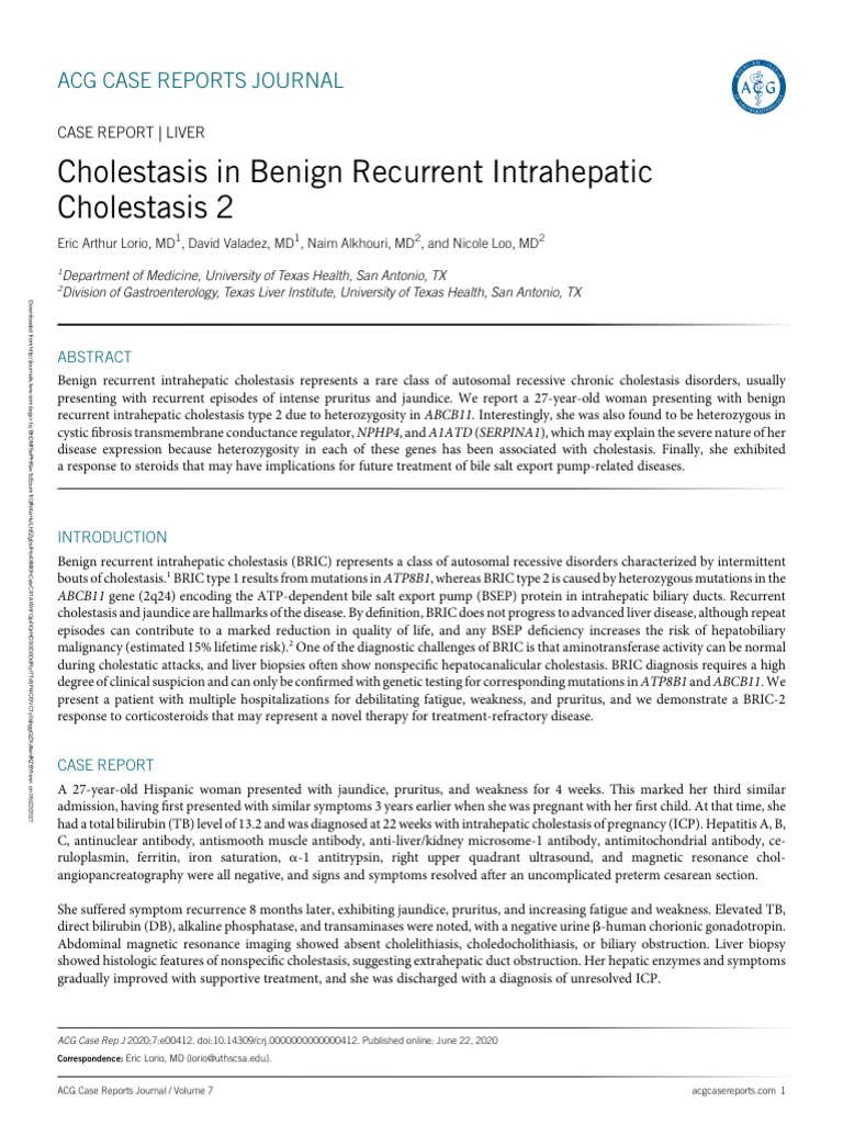 Cholestasis in Benign Recurrent Intrahepatic.22 | PDF | Liver ...