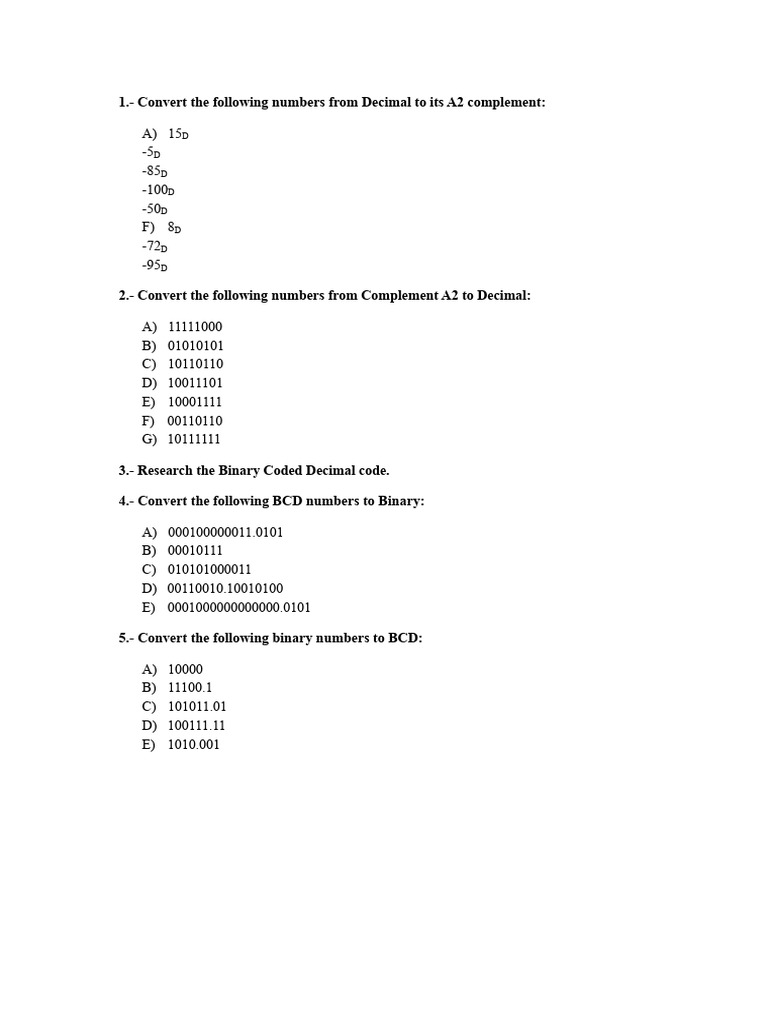 BCD Binary Exercises | PDF