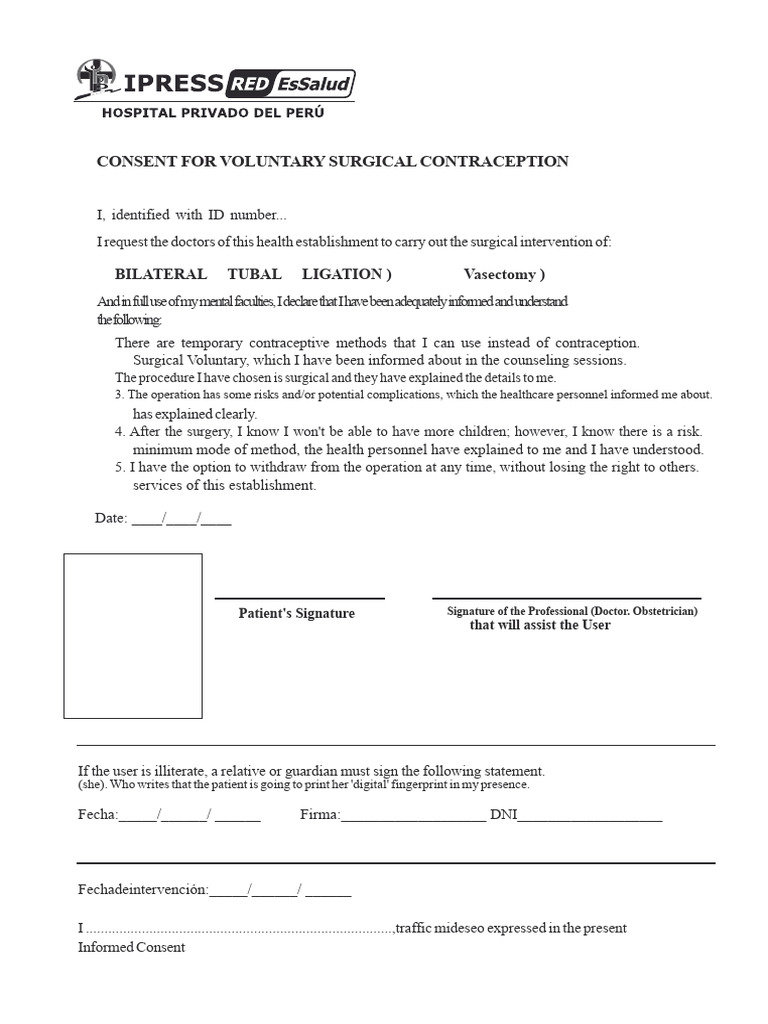 Surgical Contraception Consent Form | PDF