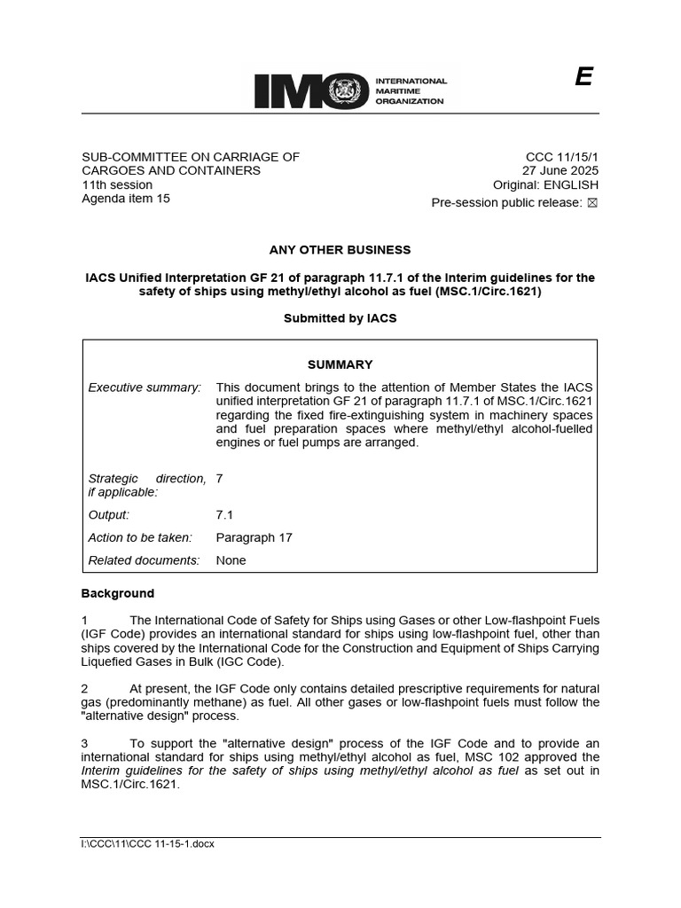 CCC 11-15-1 - IACS Unified Interpretation GF 21 of paragraph 11.7.1 of the Interim guidelines ...