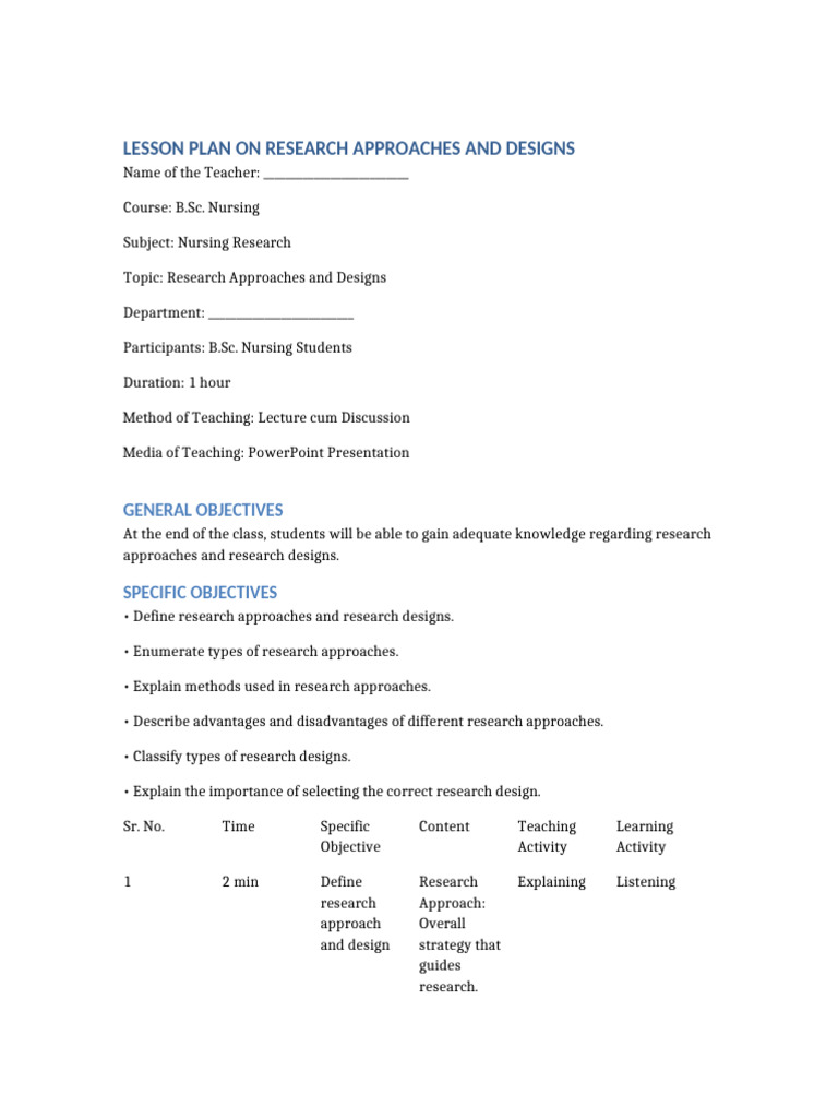 Lesson Plan Research Approaches and Designs | PDF | Quantitative Research | Qualitative Research