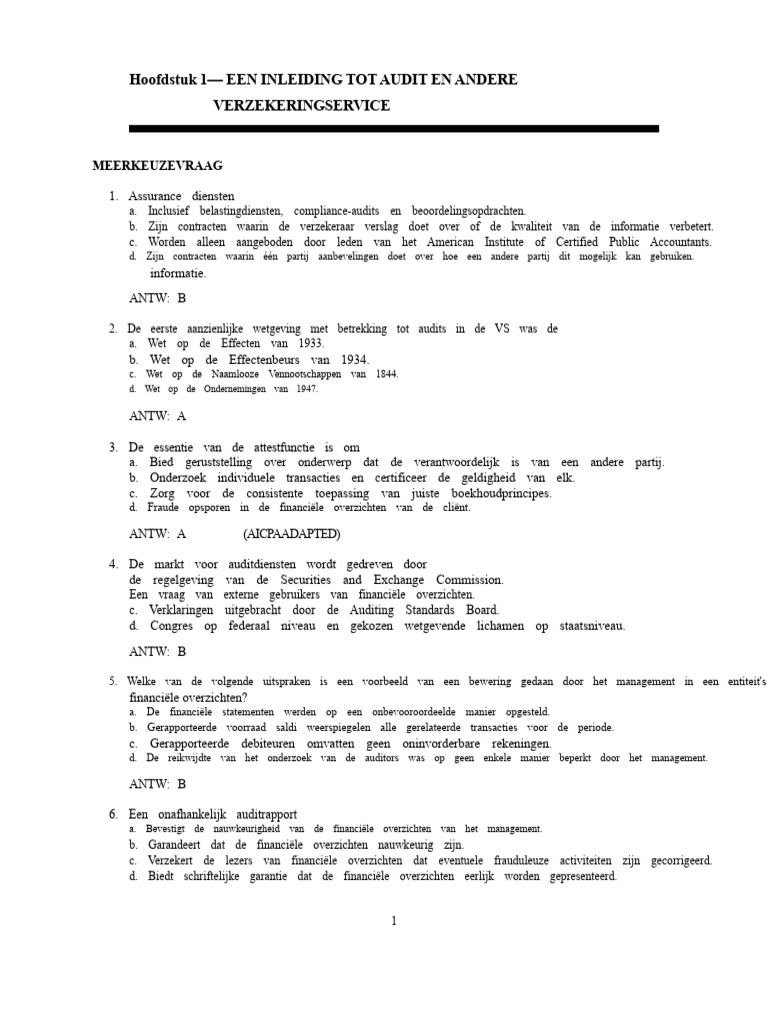 Hoofdstuk 1 Een Inleiding Tot Audit en Andere Verzekeringservice | PDF
