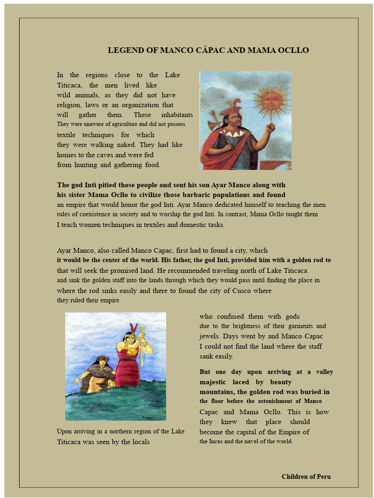 The Legend of Manco Cc3a1pac and Mama Ocllo PDF | PDF | Inca Empire
