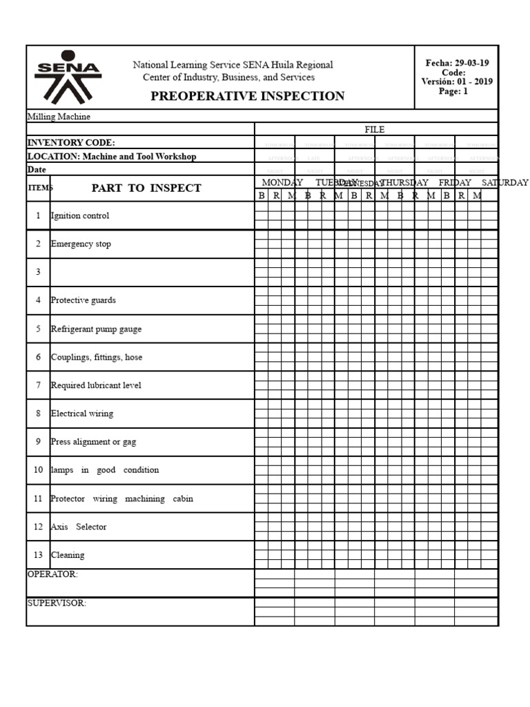 PRE-OPERATIONAL INSPECTION OF CONVENTIONAL MILLING MACHINE | PDF