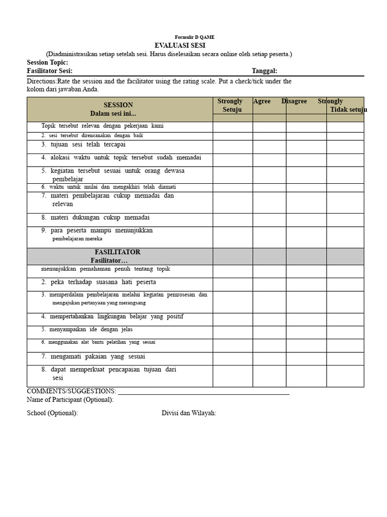Formulir QATAME untuk INSET 2020 | PDF