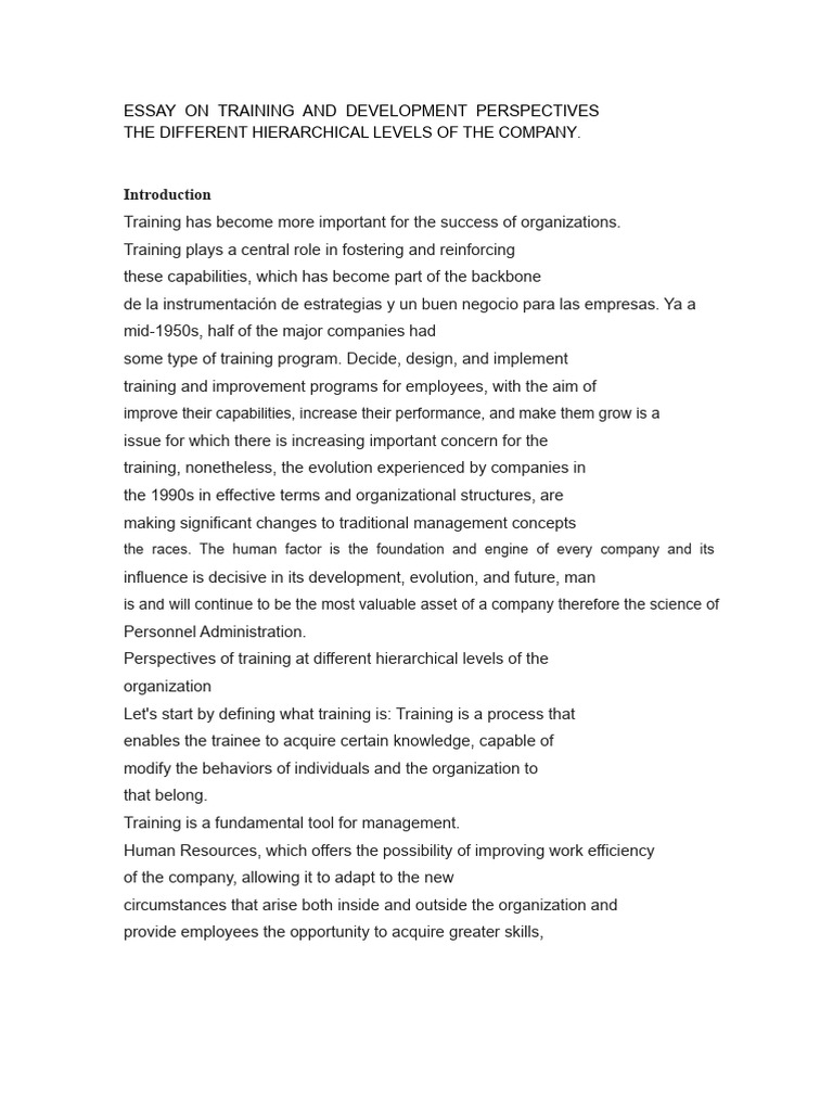Essay On The Training and Development Perspectives of The Different ...