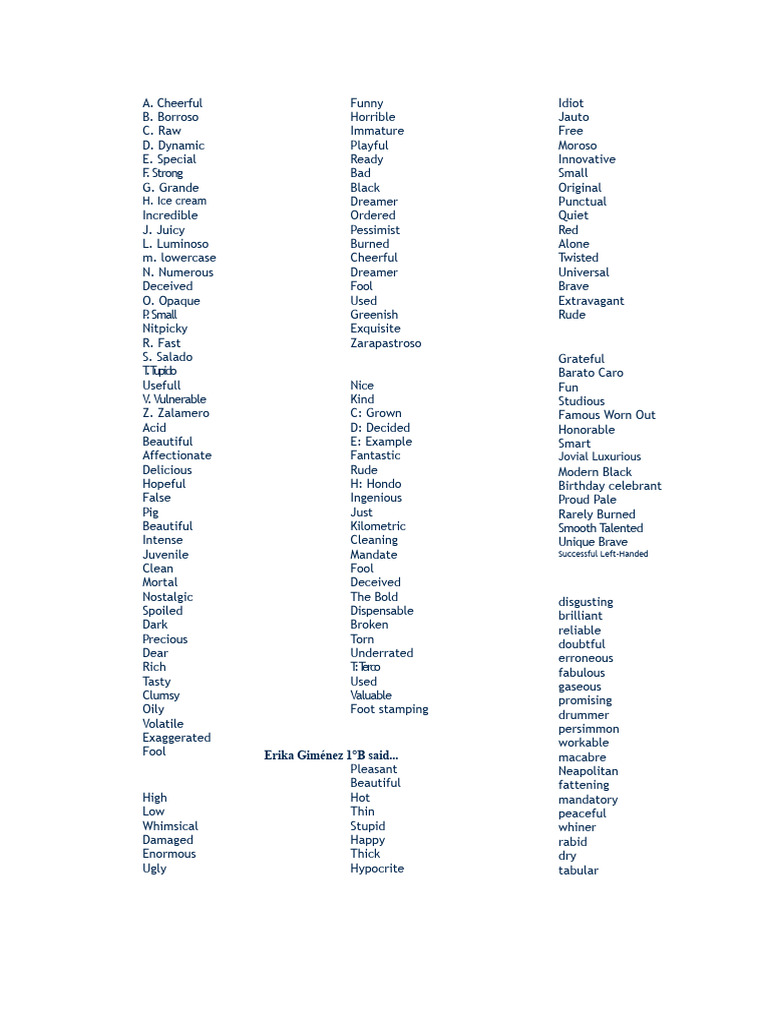 Adjectives of The Alphabet | PDF
