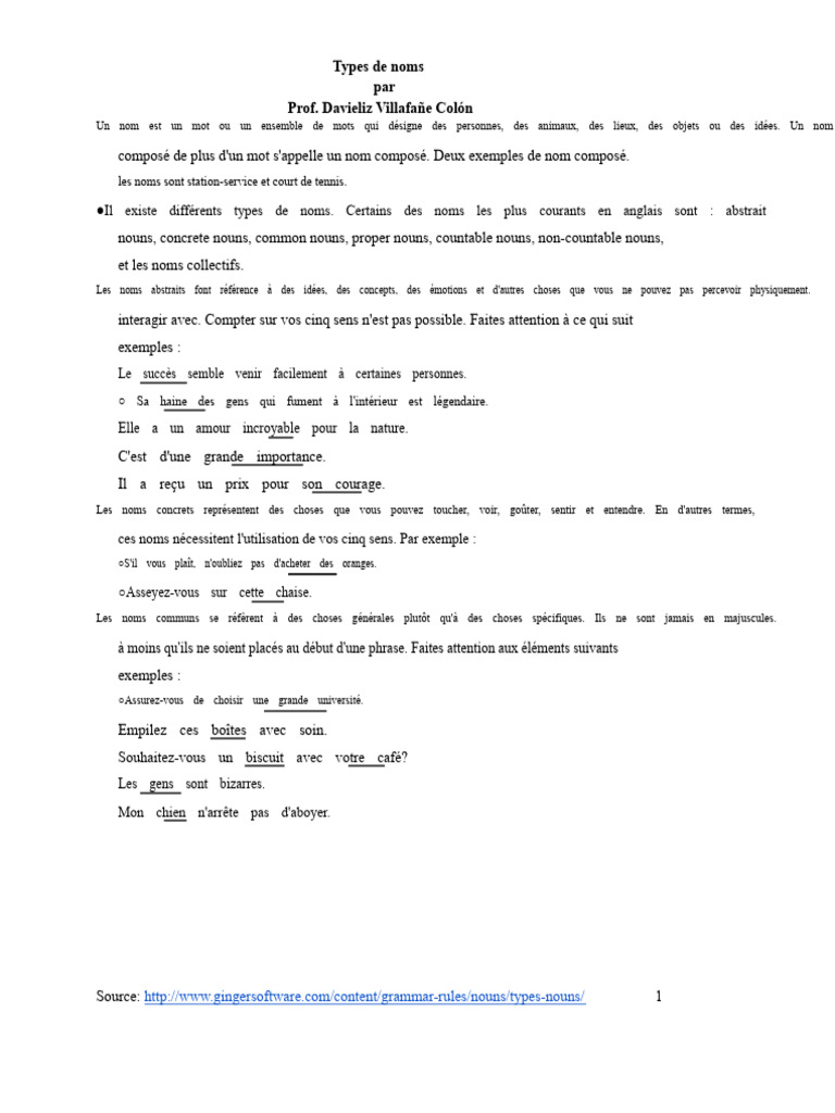 Types de noms en anglais expliqués | PDF