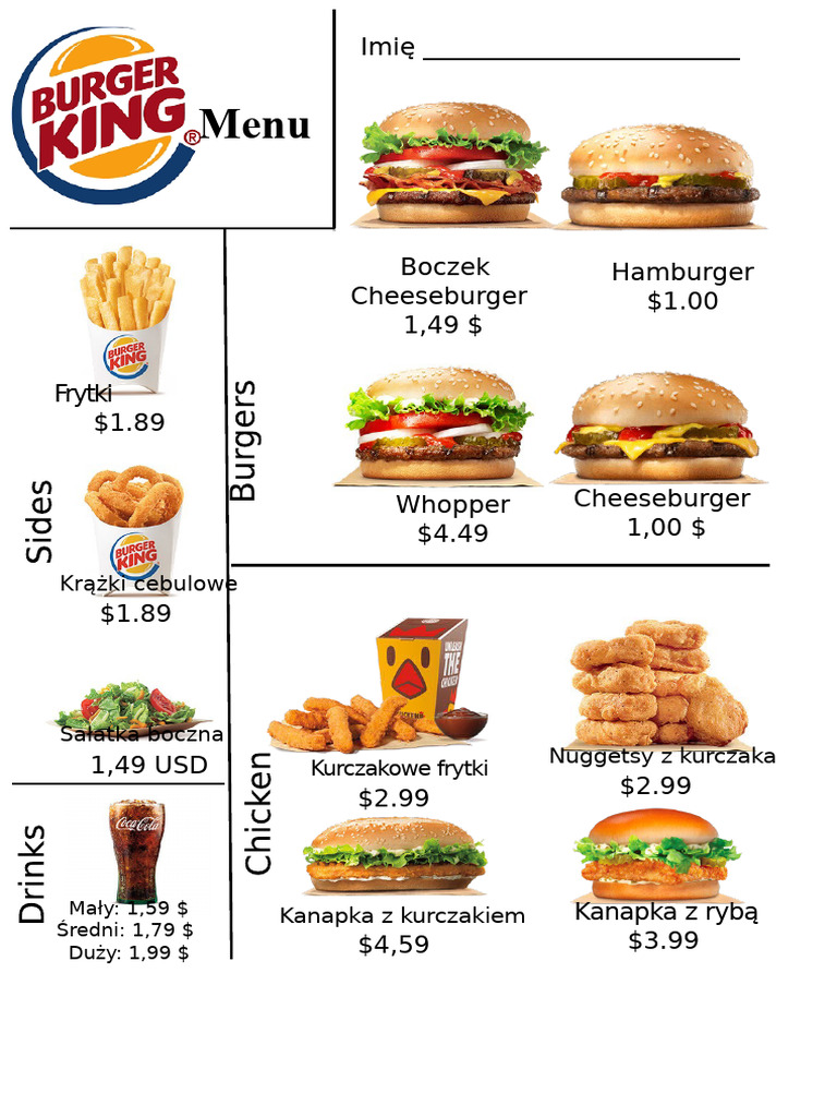 Menu Burger King | PDF