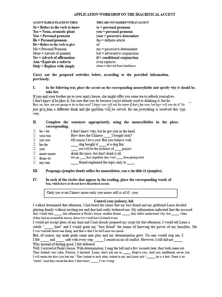 Workshop On The Diacritical Accent | PDF | Word | Pronoun